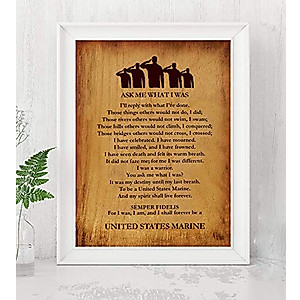 "Ask Me What I Was-Always A United States Marine"-Marine Corps-Wall Art- 8 x 10"-Wood Grain Typographic Print-Ready To Frame. Home-Office-Military Decor. Perfect Gift for All Marines. Semper Fi.