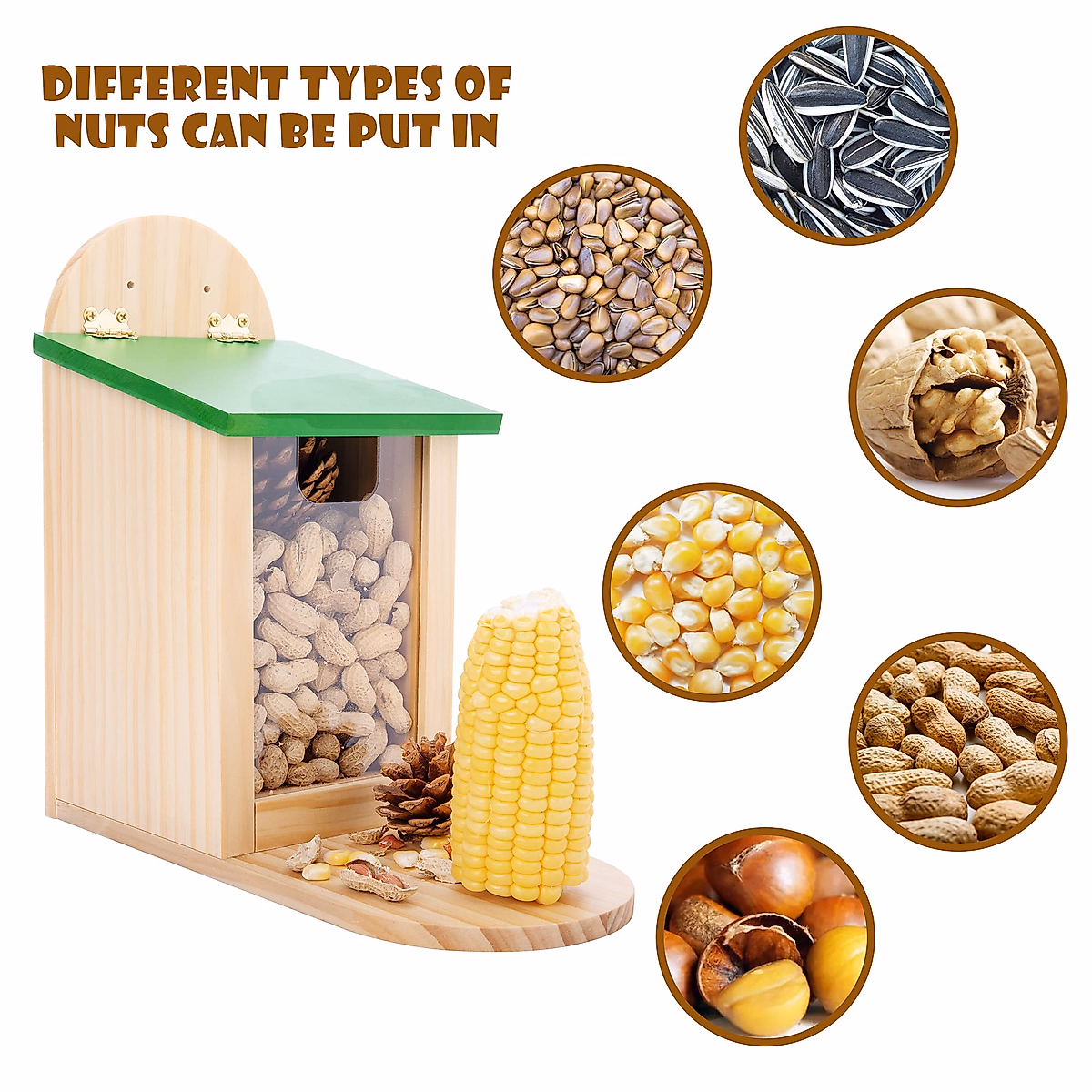 Wehhbtye Squirrel Feeder Box-Wood Handcrafted Chipmunk Picnic Table Feeder Bench Feeders,Pine House with Screws for Squirrel Feeding Station Hanging Outside Garden Yard(Assembly Hardware Included)