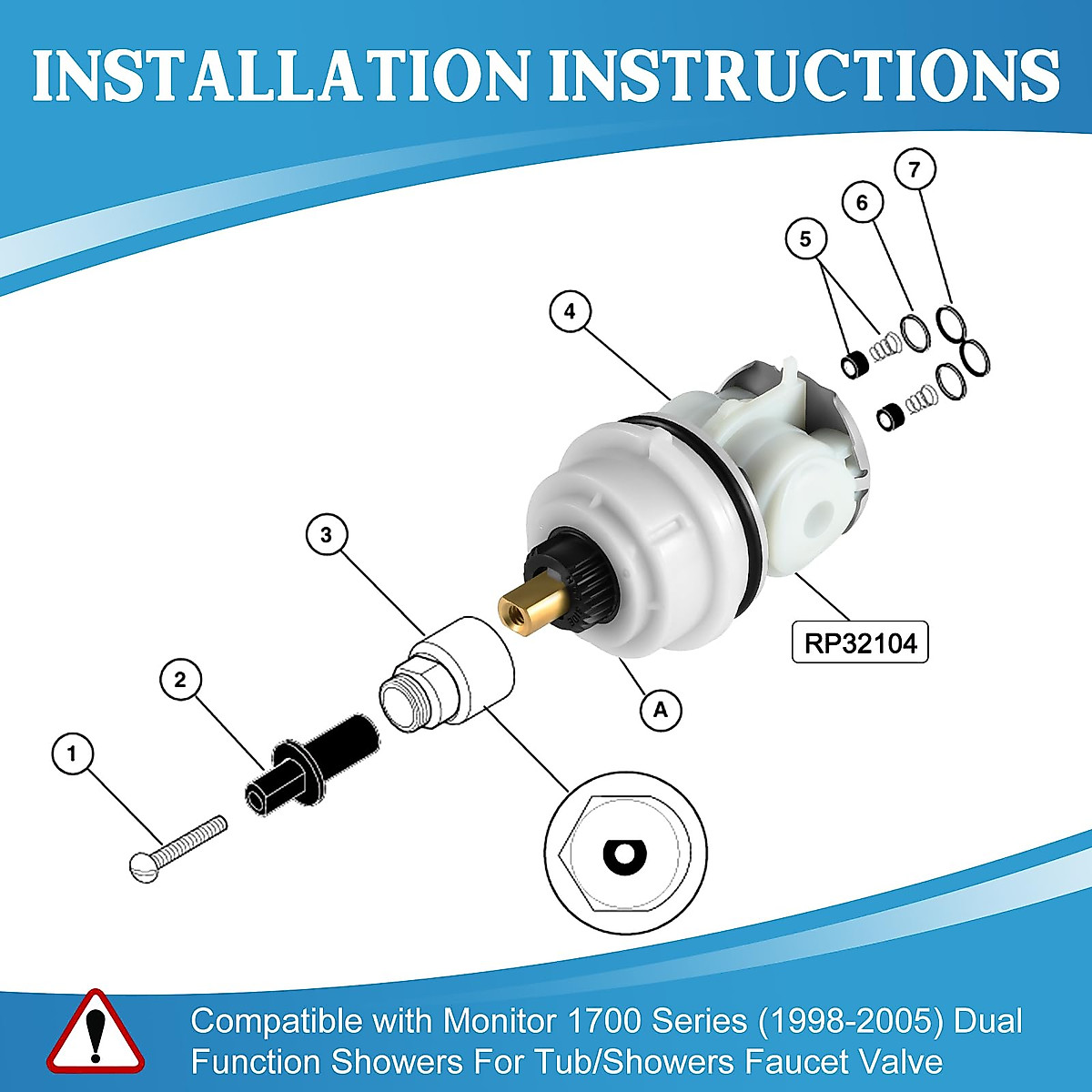 RP32104 Shower Cartridge Replacement,Compatible with Delta Monitor 1700 Series (1998-2005) Showers, RP32104 Cartridge Assembly for Tub/Shower Faucet Valve