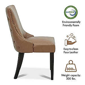 Watson & Whitely Upholstered Tufted Dining Chairs with High Back, Faux Leather Finish and Solid Wood Legs in Brushed Espresso, Set of 2, Saddle Brown
