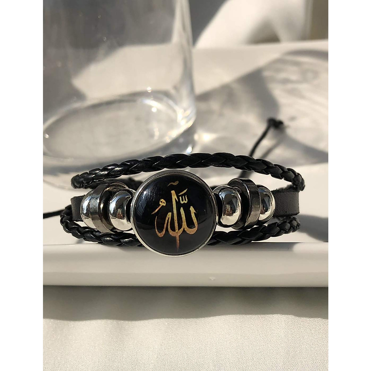 Leather Bracelet Woven Braided Muslim Allah Religions Jewelry Talisman Amulet Keep Calm Inscription (style 1)