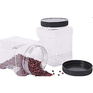 Lawei 6 Pack Clear Plastic Jars with Lids - 32 Oz Square Plastic Jars Containers with Easy Grip Handles Plastic Storage Jars for Dry Goods Cookies Candy and More