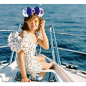 RAZKO Sparkle Cruise Minnie Ears Headband, Glitter Mouse Ears Headband with Bow,Cruise Essentials Princess Decoration Cosplay Costume for Girls Women (Cruise&Boat)