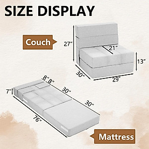 VINYUSE Folding Sofa Bed,Convertible Sleeper Chair Floor Couch,7 inch High Resilience Memory Foam, Futon Sofa Sleeper Chair with Washable Cover for Living Room/Bedroom 76" x 29" x 7",Grey