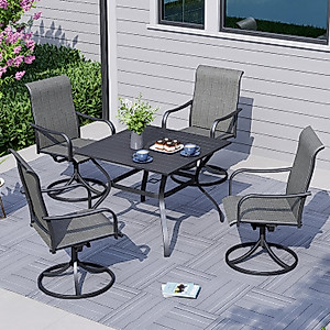 Anmutig Patio Swivel Dining Chair, Outdoor Metal Chair with Textilene Mesh Fabric Patio Furniture Set Porch Chairs with Metal Rocking Frame for Lawn Garden Backyard Light Tan/Grey