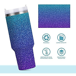 RPLIFE Green Purple Glitter Stainless Water Bottle, Insulated Tumbler with Straw, Tumblers for Women