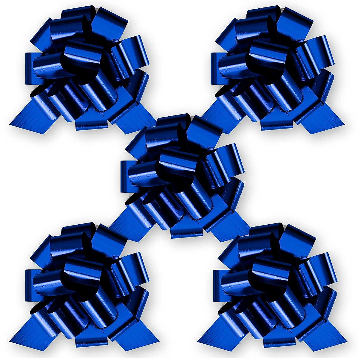 Insta Bows Pull String Large Gift Bows 5 Big Blue Gift Bows Perfect for Christmas and Birthday Presents Metallic Look and Shine 5 (Five) Pack of Big Bows That Measure 5 Inches Wide