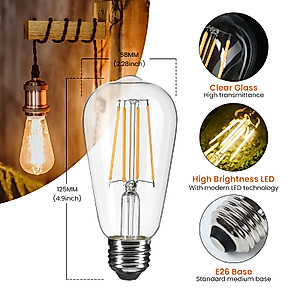 Lightique Vintage LED Edison Bulbs 60 Watt Equivalent, 6W Dimmable Edison Light Bulbs E26 Edison Bulbs ST58 LED Filament Bulb Soft White 2700K,Clear Light Bulbs for Decotate Home,Restaurant, 6 Packs