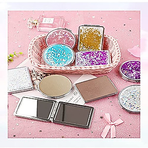 Creative Quicksand Makeup Mirror Double-Sided Portable Compact Mirror Glitter Foldable Fashion Hand Mirror Portable Travel Pocket Makeup Mirror (Round-Gold)