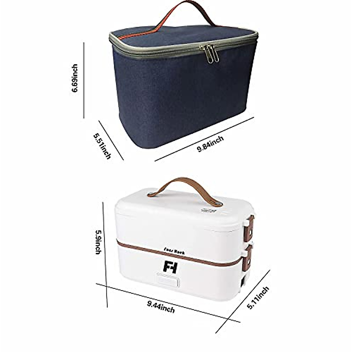 Focs Hoek Electric Lunch Box, Portable Heating Electric Lunch Box, 0.8L/110V With Spoon and Fork Insulation Bag, Suitable for Home School Office Workplace Travel(ONLY THE WALL PLUG) (White)