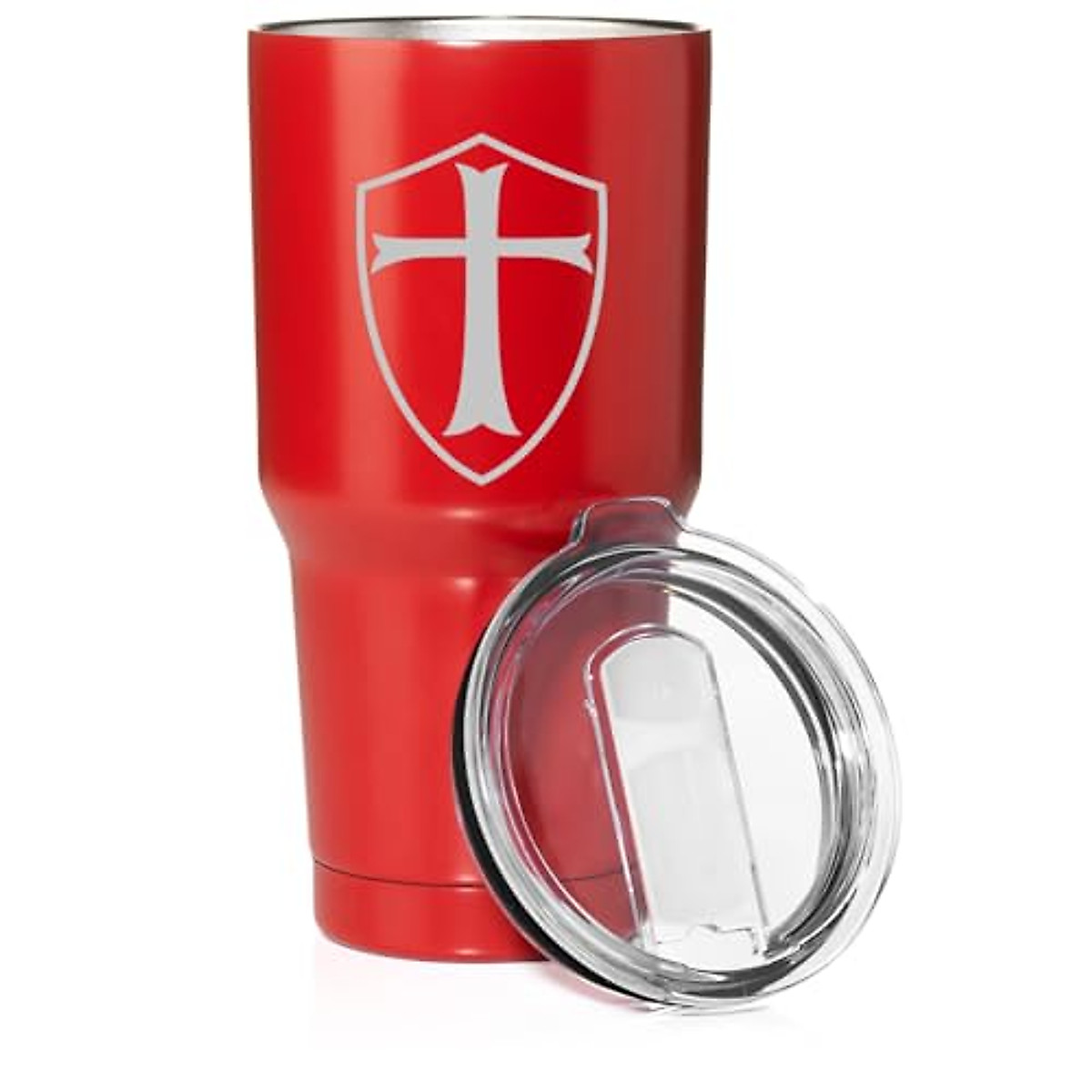 Smooth Body Tumbler Stainless Steel Vacuum Insulated Travel Mug Cup Gift Templar Shield Knight Cross (Red, 30 oz)