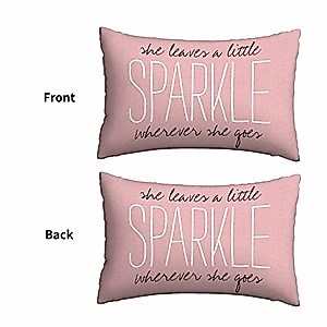 Mugod Decorative Throw Pillow Cover Pink Quote She Leaves A Little Sparkle Wherever She Goes,Cushion Cover Case 20x30 Inches for Home Sofa Bedroom Living for Women Men