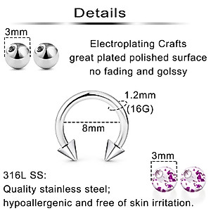 Ftovosyo 10Pcs Horseshoe Rings + 30Pcs Replacement Balls 16G Surgical Steel Nose Septum Horseshoe Hoop Eyebrow Lip Piercing Jewelry Helix Daith Earrings Externally Threaded Barbell Parts 8mm