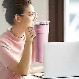 Tumzak 40oz Tumbler with Handle and Straw Lid Double Wall Vacuum Insulated Stainless Steel Travel Mug Tumbler Resuable Leak-proof Water Bottle for Iced Coffee (Pink)