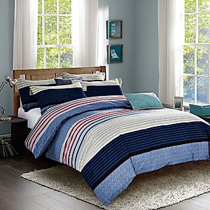 DelbouTree Striped Duvet Cover Set,Printed Pattern Comforter Cover,Microfiber Quilt Cover,Zipper Closure,Corner Ties,Queen