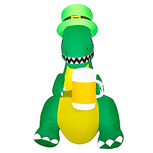Holidayana 5ft St Patricks Day Inflatable Leprechaun T-rex with Beer - Leprechaun Saint Patricks Day Party Blow Up Yard Decoration, Includes Built-in Bulbs, Tie-Down Points, and Powerful Built-in Fan