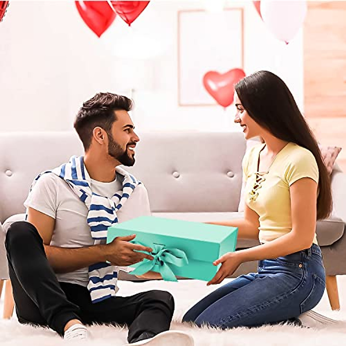 AJH3 ESSENTIALS Deluxe Gift Box: Elegant 10.5x7.5x3.1 Inches Box with Ribbon and Magnetic Closure - Great for All Occasions (1 Pack) (Blue)