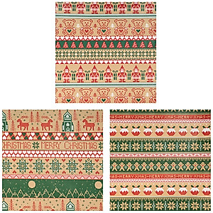 RUSPEPA Christmas Wrapping Paper Rolls - 17 inches x 10 feet per Roll, Total of 3 Rolls - Red and Green