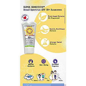California Baby Super Sensitive SPF 30+ Sunscreen Lotion | Broad Spectrum | Unscented Mineral Sunscreen Face & Body | Allergy-Friendly | Coral Reef Safe | Benzene-Free | Baby, Kids, Adults Physical Sunscreen For Sensitive Skin or Eczema | 170 g / 6 oz.