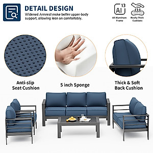 UDPATIO Oversized Aluminum Patio Furniture Set, Modern Metal Outdoor Patio Conversation Sets Patio Sectional Sofa Set with 5 Inch Cushion for Deck, Grey Blue (Include 4 Sofa Covers)