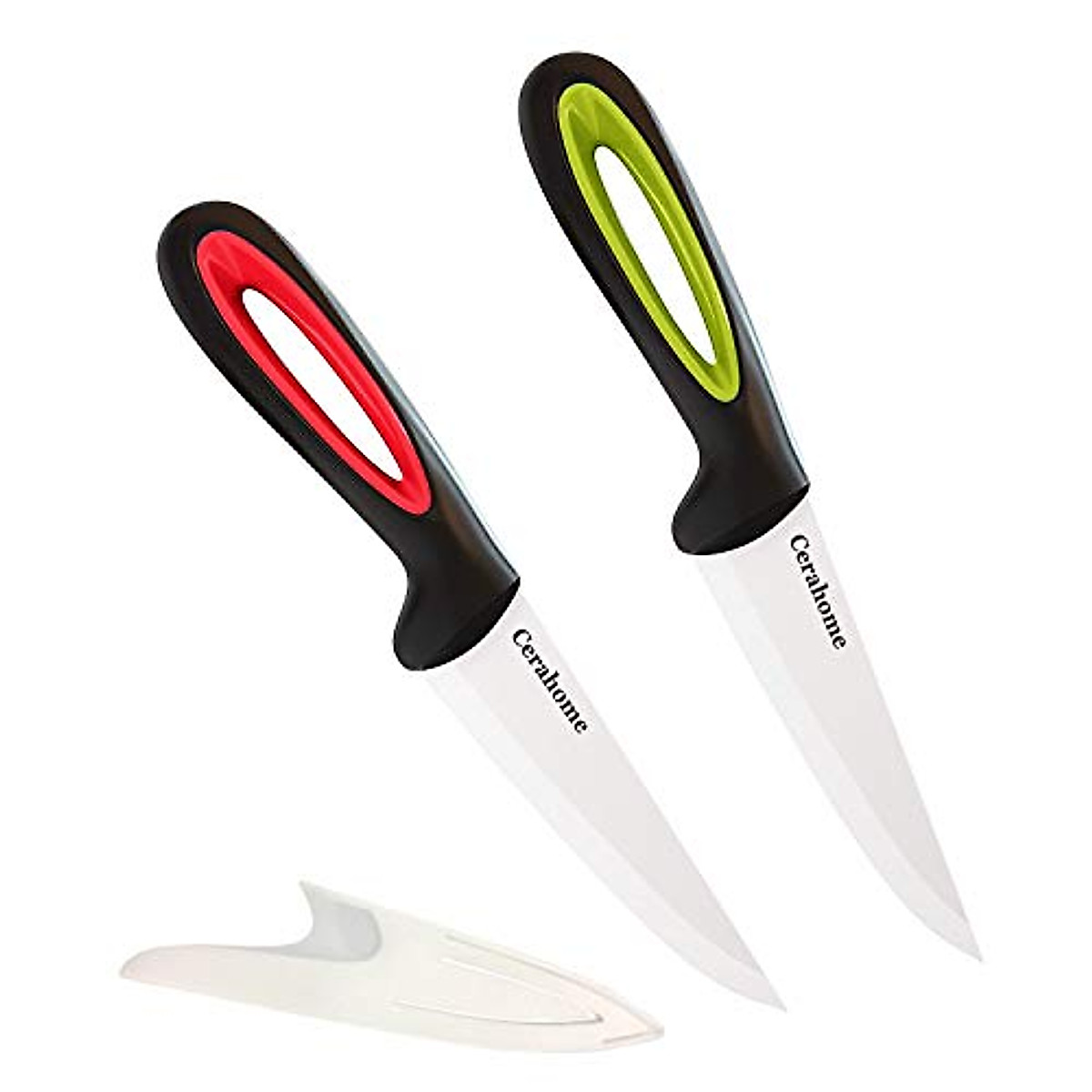Cerahome Ceramic knife Super Sharp 4-inch Utility Knife Fruit Paring Knife Set with Sheath, Kitchen knives Sets for Cutting Boneless meats, Sashimi, Fruits and Vegetables (Red+Green)