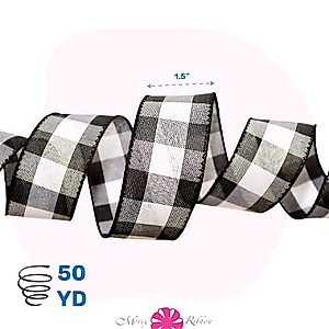 Morex Ribbon Cambridge Wired Plaid Ribbon, 1.5" x 50 yd, Black Gingham