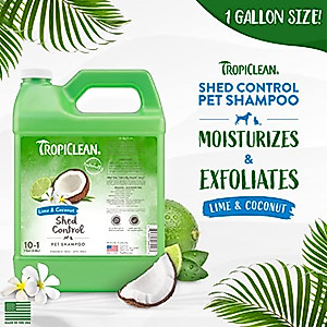 TropiClean Lime & Coconut Deshedding Dog Shampoo for Shedding Control | Natural Pet Shampoo Derived from Natural Ingredients | Cat Friendly | Made in The USA | 1 gal.
