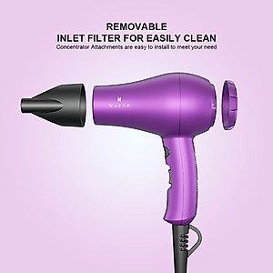 Wazor Compact 1000W Blow Dryer for Kids & Pour Painting Mini Travel Hair Dryer for RV, Ionic Lightweight Dryer with Concentrator, Cool Shot Button, Purple