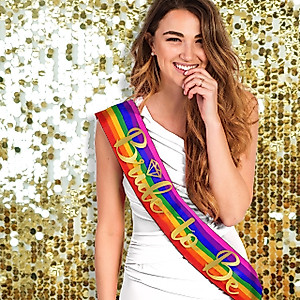 Rainbow Bride Gay Wedding Sash - Premium Bridal Grade Satin Metallic Gold Diamond Bride to Be Sash LGBTIQA+ Pride Lesbian Sash(DiaB2B Gld) RBW