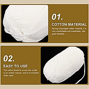 Sewroro 3 Rolls Knitting Yarn Cotton Yarn for Crocheting Cotton Heather Yarn Blanket Yarn Wool Round Rope Threads Balls Purse Yarn Pastel Yarn Sewing Thread Wool Yarn White Cream Baby Bulk