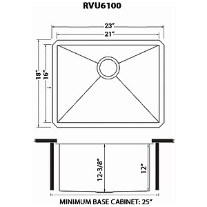 Ruvati 23" x 18" x 12" Deep Laundry Utility Sink Undermount 16 Gauge Stainless Steel - RVU6100