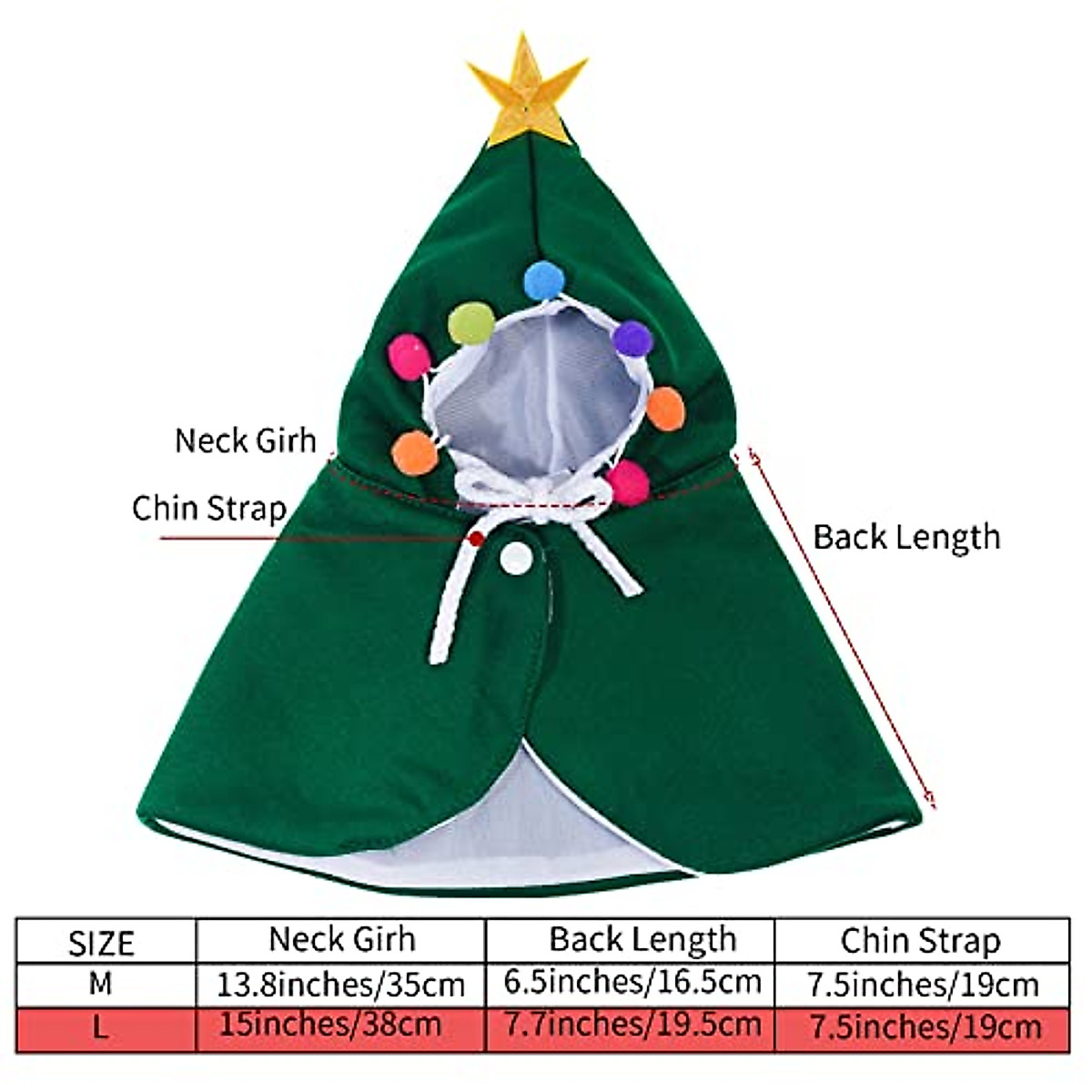 Lystaii Pet Christmas Costume Cloak Cat Santa Cape with Santa Hat Star and Pompoms Accesories Puppy Dog Xmas Party Cosplay Dress Velvet Winter Warmer for Dog Cats (Large, Green)
