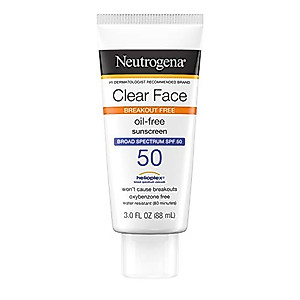 Neutrogena Clear Face Liquid Lotion Sunscreen for Acne-Prone Skin, Broad Spectrum SPF 50 UVA/UVB Protection, Oil-, Fragrance- & Oxybenzone-Free Facial Sunscreen, Non-Comedogenic, 3 fl. oz