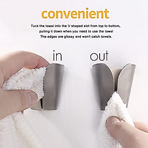 2pcs Kitchens Towel Hooks V Type Dish Towel Hanger Self Adhesive Hooks Stainless Steel Towel Holder Wall Mounted Hanging Hook for Bathroom Over The Door Hook, Brushed Finish