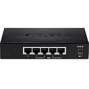 TRENDnet 5-Port Gigabit EdgeSmart PoE+ Switch, 4 x Gigabit PoE+ Ports, 1x Gigabit Port, 31W PoE Power Budget, Managed PoE+ Switch, Wall mountable, Black, TPE-TG50ES