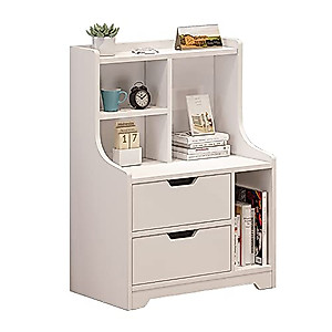 XUANIIIL White Nightstand, Mid-Centry Modern Bedside End Table with 2 Drawers, Easy Assembly Wood Sofa Side Table Storage Cabinet for Living Room, Bedroom