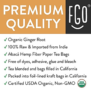 FGO Organic Ginger Tea, Eco-Conscious Tea Bags, 20 Count, Packaging May Vary (Pack of 1)