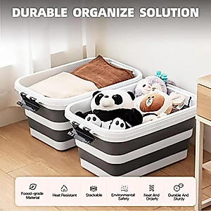 Large Storage Bags with Wheels, 2 Pack Heavy Duty Clothes Storage Bins Foldable Closet Organizer Storage Containers Latching Lids, 32Qt Collapsible Storage Box for Clothing, Blankets, Comforters, Bedding and Toys