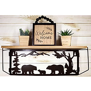 Ebros Gift Forest Woodlands Rustic Black Bear Family Metal Cutout Art Wall Hanging Floating Wood Shelf 20" Wide Rustic Bears Decorative Cabin Lodge Country Mountain Western Homes
