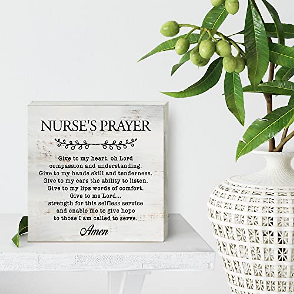Nurse's Prayer Wood Box Sign Home Decor Rustic Nurse Wooden Box Sign Block Plaque for Wall Tabletop Desk Home Nurse Office Decoration 5" x 5"