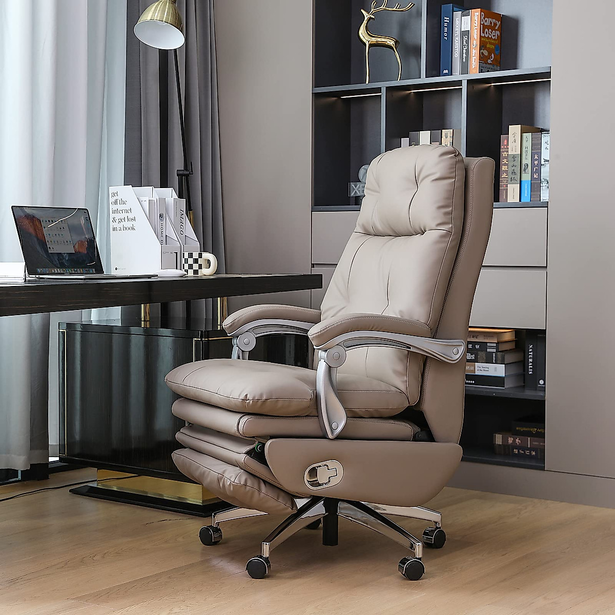 LEAGOO S001 Automatic Executive Home Office Chair Electric Big and Tall Ergonomic Reclining Office Chair with Foot Rest, High-Back PU Leather Computer Desk Chairs with Wheels Rolling Task Chair