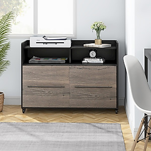 Tribesigns 2 Drawer File Cabinet Rolling Filing Cabinets for Home Office Grey lateral File Cabinet Wood File Cabinet for Letter Size, Printer Stand with Rolling Wheel and Open Storage Shelves