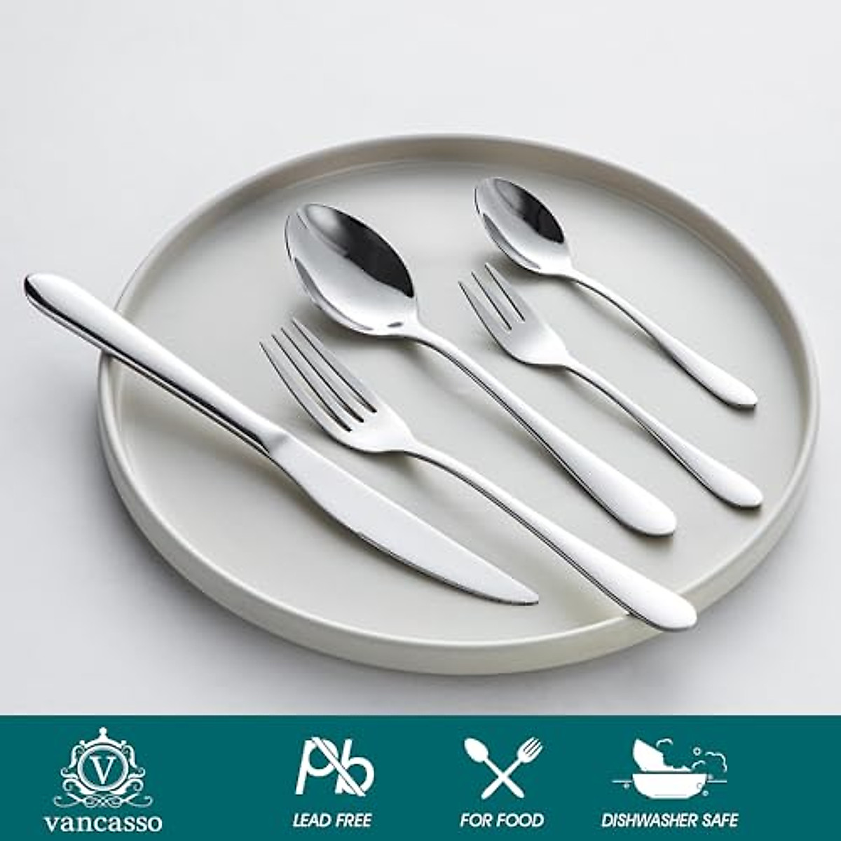 vancasso 30-Piece Silverware Set Service for 6, 18/10 Stainless Steel Flatware Cutlery Set Include Knives/Spoons/Forks, Gift Box & Mirror Polished, Heavy Silverware Set for Home, Kitchen & Restaurant