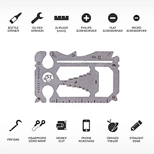 Wallet Multi-Tool, Pocket Monkey X Credit Card Tool, Bottle Opener, Stainless Steel, MADE IN USA