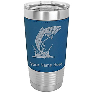 LaserGram 20oz Vacuum Insulated Tumbler Mug, Trout Fish, Personalized Engraving Included (Faux Leather, Blue)