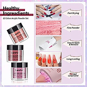 LanFo Acrylic Powder Set 12 Colors Acrylic Nail Powder Glitter Pink Red Purple Nail Acrylic Powder Professional Acrylic Nail Powder for Extension Carving Nail Kit Gifts No Nail Lamp Needed