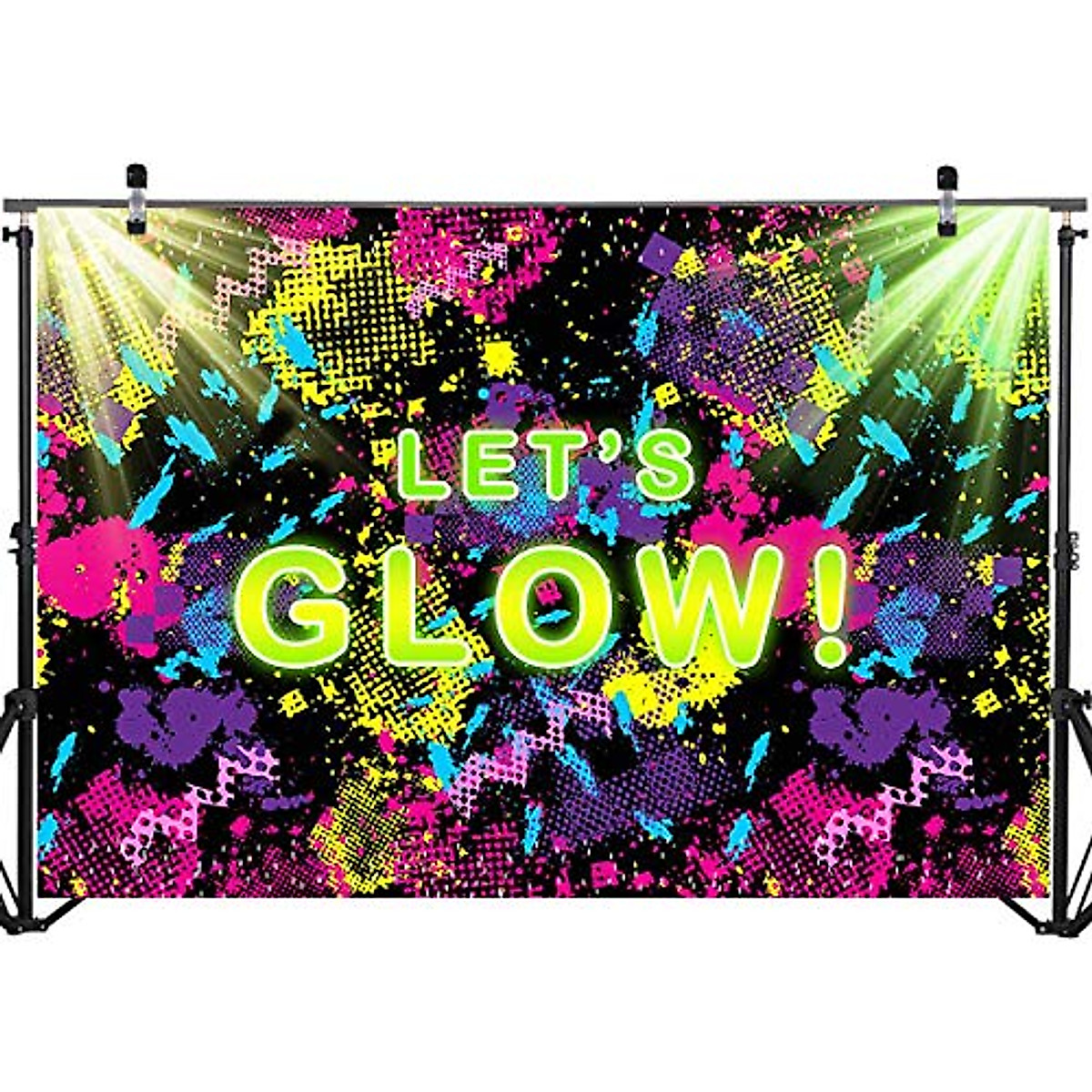 Mocsicka Let's Glow Backdrop 7x5ft Glow Neon Party Splatter Background Glow Theme Birthday Party Backdrop Neon Party Supplies Background Party Decoration