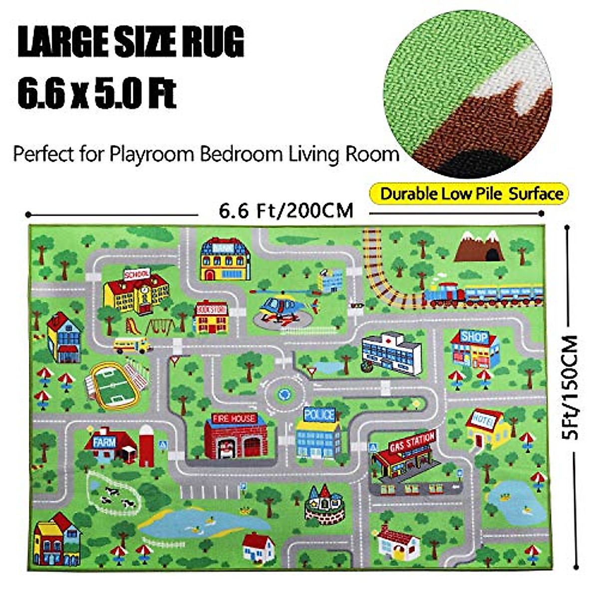 Capslpad Kids Rug Educational Play Rug 6.6' x 5' Traffic Road Kids Play Car Mat Large Learning Play Game Area Rug Kids Carpet for Playroom Living Room Nursery Room Decor