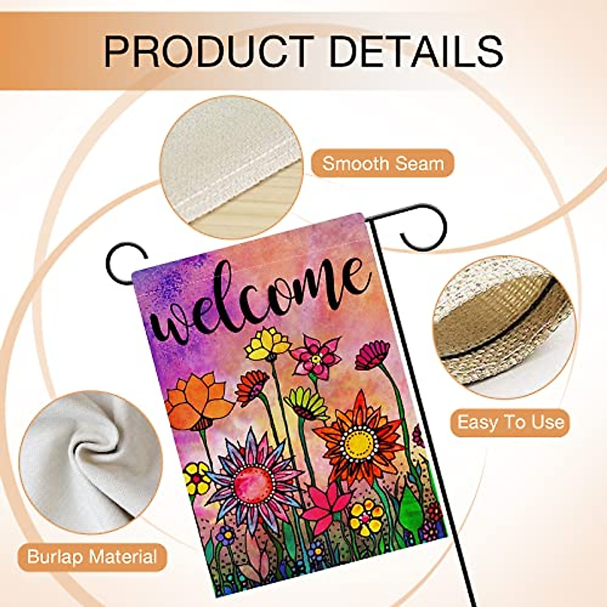 Hzppyz Welcome Spring Sunflower Watercolor Abstract Flower Garden Flag Double Sided, Floral Decorative House Yard Outdoor Summer Small Flag Vintage Decor Farmhouse Seasonal Outside Decorations 12 x 18