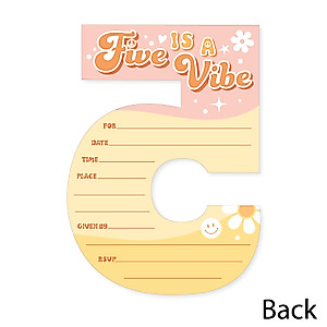 Big Dot of Happiness Five is a Vibe - Shaped Fill-In Invitations - Boho Hippie Fifth Birthday Party Invitation Cards with Envelopes - Set of 12